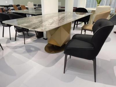 China 220x100x75cm Sintered Stone Marble Top Dining Table Set with Stainless Steel Base for sale