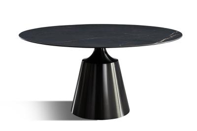 China 12mm Ceramic Marble Dining Table with 8 Chairs 135cm Round Stainless Steel Base for sale