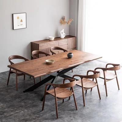 China MDF Top X Metal Leg Dining Table 200x100x75 cm Walnut Veneer Stainless Steel Base for sale
