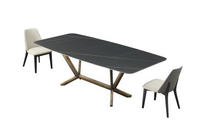 China Modern Marble Bronze Stainless Steel Base 1.8 Large Table Customized Black Slate Dining Table for sale