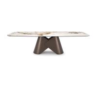 China Modern Luxury Rectangle Dining Table 220x100x75cm Ceramic Marble Top Brass Steel Base for sale