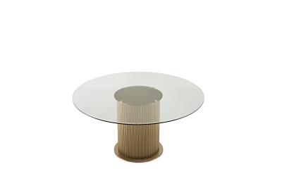 China Round Stainless Steel Base Tempered Glass Top Dining Table 150cm Hotel Furniture for sale