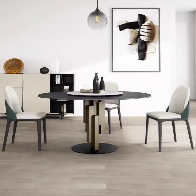 China Modern Round Ceramic Marble Top Dining Table with Chairs Set 135cm Sintered Stone for sale