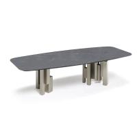 China Ceramic Marble Top Dining Table 240x110x76cm Stainless Steel Base with Chairs Set for sale