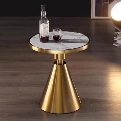 China Ceramic Marble Coffee Table with Stainless Steel Gold Titanium Frame 50cm Round Modern Living Room Furniture for sale