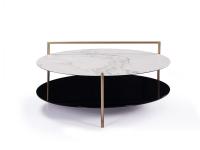 China Modern Iron Glass Coffee Table 100cm White Ceramic Marble Top Stainless Steel Base Living Room Furniture for sale