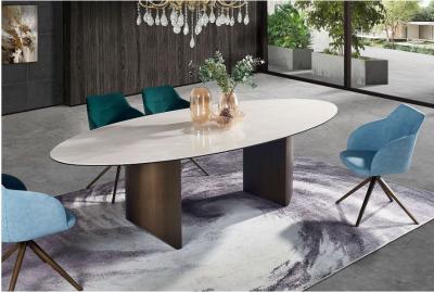 China Modern Luxury Dining Table Set Stainless Steel Ceramic Marble Top 2700x1200x760mm for Villa for sale