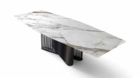 China Luxury Ceramic Marble Dining Table Set 220x100x75cm Stainless Steel Base for Villa for sale