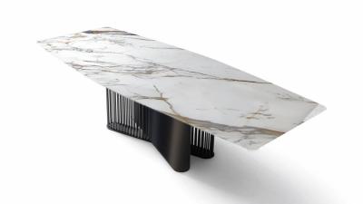 China Luxury Ceramic Marble Dining Table Set 220x100x75cm Stainless Steel Base for Villa for sale