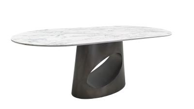 China Italian Modern Luxury Sintered Stone Marble Dining Table Set 220x100x75mm Metal Base for Hotel Villa for sale