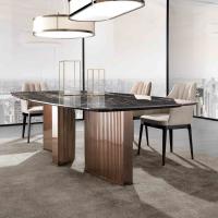 China Luxury Natural Marble Dining Table 250x120x75mm Rose Gold Stainless Steel Base for Hotel Restaurant for sale