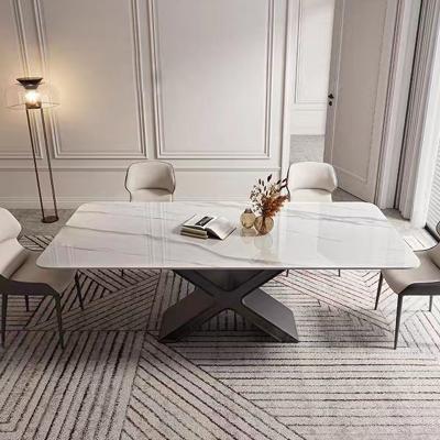 China Modern Ceramic Marble Dining Table Set for 6-8 200x100x75 cm Sintered Stone Top for sale