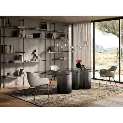 China Italian Luxury Rectangular Tempered Glass Dining Table Set 8 Seat 220x100x75cm Steel Leg for sale