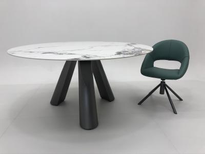 China Modern Luxury 6-Seater Round Dining Table Set Ceramic Marble Top 150cm Waterproof Stainless Steel Base for sale