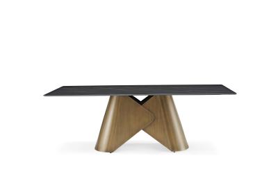 China Italian Luxury Ceramic Marble Dining Table Set 220x100cm Stainless Steel Base for sale