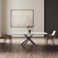 China Ceramic Marble Dining Table Set 180x90cm with 6 or 8 Chairs Stainless Steel Base for sale