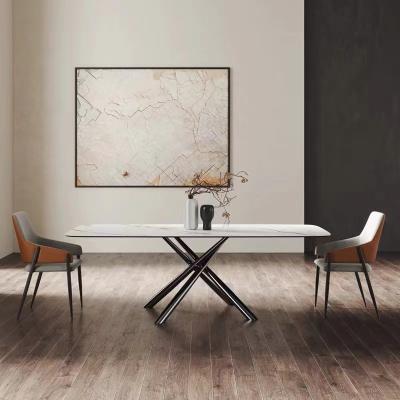 China Ceramic Marble Dining Table Set 180x90cm with 6 or 8 Chairs Stainless Steel Base for sale