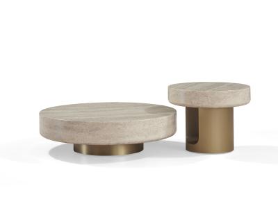 China Round Travertine Coffee Table 100cm with Stainless Steel Base for Modern Living Room for sale