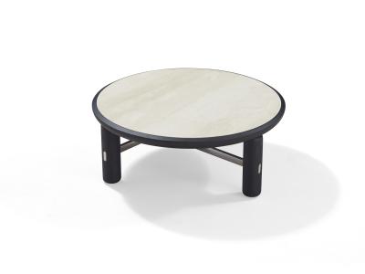 China Modern Minimalist White Marble Top Coffee Table 90cm Sintered Stone Wood Stainless Steel for Living Room for sale