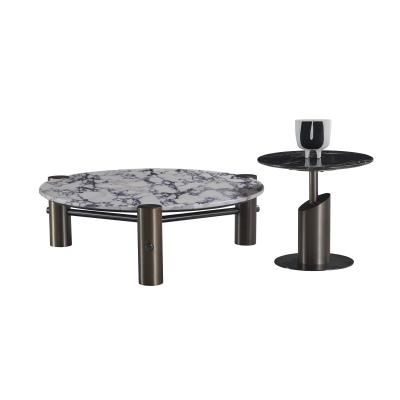 China Small Nordic Luxury Metal Coffee Table with Artificial Marble Top 106cm Round for Living Room for sale