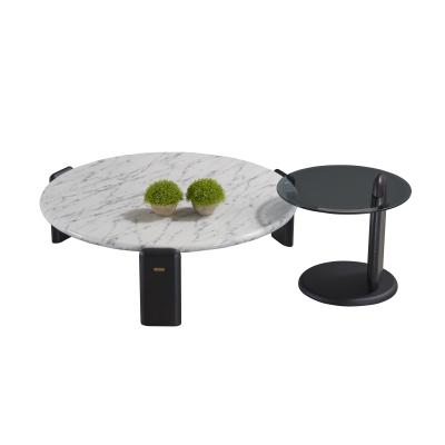 China Modern Round Sintered Stone Coffee Table Set 108cm 41cm Artificial Marble Ash Wood for sale