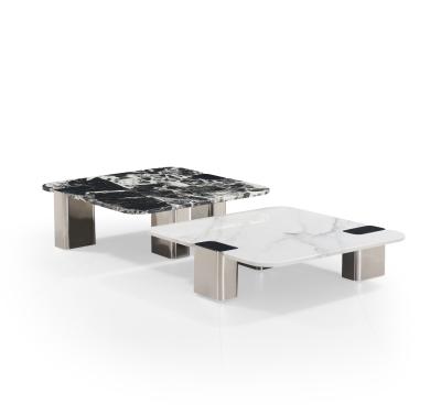 China Square Artificial Marble Coffee Table 90x90cm Stainless Steel Leg Modern Living Room Center Table for sale