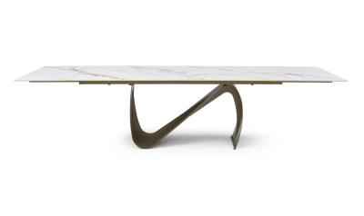China Nordic Expandable Sintered Stone Dining Table 160/220x90x75 cm Ceramic Marble Top Steel Base for sale