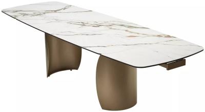 China Extendable Dining Table Sintered Stone Top Stainless Steel Frame 160/220x90x75cm for sale