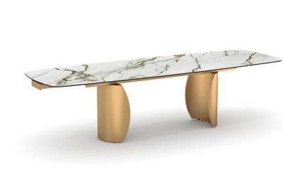 China Luxury Extendable Dining Table Set with Sintered Stone Top 160/220x90x75 cm for sale