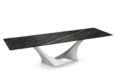 China Factory Extendable Dining Table 160/230cm Ceramic Marble Top Steel Base Modern Luxury 8 Chairs for sale