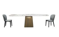 China Ceramic Marble Top Dining Table Set with 8 Chairs 220x100x75 cm Stainless Steel Base for sale