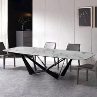 China Luxury Modern Rectangular Ceramic Marble Dining Table 220x100x75cm Steel Base for sale