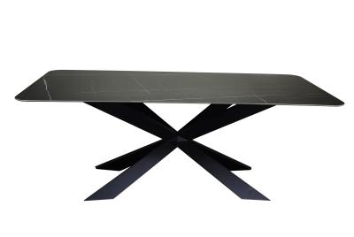 China Ceramic Marble Top Rectangular Dining Table Set 200x100x75 cm Stainless Steel Base for sale