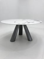 China Custom Restaurant Round Table 150cm Ceramic Marble Top Stainless Steel Base for sale