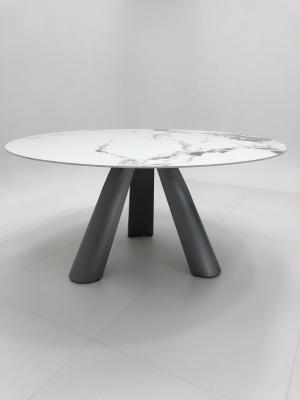China Custom Restaurant Round Table 150cm Ceramic Marble Top Stainless Steel Base for sale