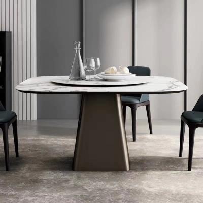 China Modern Square Ceramic Marble Dining Table Set with 4 Chairs 150x150x75 cm Stainless Steel Base for sale