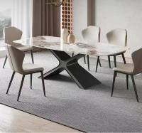 China Modern Ceramic Marble Top Dining Table Set 200x100x75 cm Steel Base for 6-8 Persons for sale