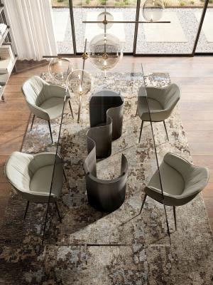 China 12mm Tempered Glass Dining Table 220x100cm with 10 Chairs Steel Base Modern Home Furniture for sale