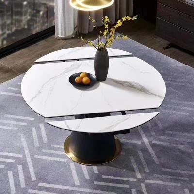 China Modern European Extendable Foldable Convertible Dining Table Sintered Stone Top Metal Legs 6 8 Seater Dining Room Furniture Set for sale