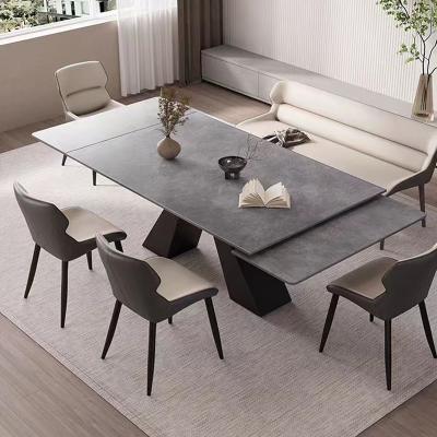 China Hot Sales Modern Style Simple Design Marble Top Dining Table Set 6 Expandable Chairs Wholesale Factory Price Cheap Extensive Dining Table for sale