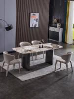 China Light Luxury Nordic Style Sintered Stone Top Black Painting Base Rectangular Ceramic Marble Dining Table Set for sale