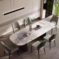 China Light Luxury Nordic Style Sintered Stone Top Black Painting Base Rectangular Ceramic Marble Dining Table Set for sale