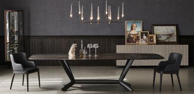 China Modern Design Dining Room Furniture Sintered Stone Rectangular Marble Top Dining Table with Metal Legs for sale
