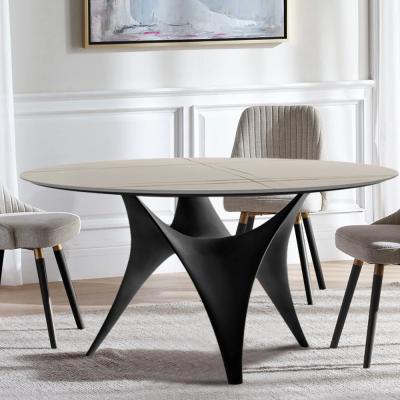 China Modern Sintered Stone Dining Table 135x75cm Marble Top Steel Legs 6-10 Seater Home Hotel for sale