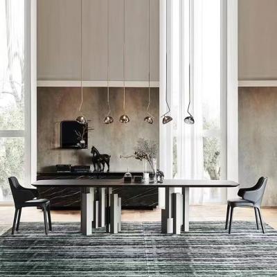 China Nordic Rectangular Ceramic Marble Top Dining Table and Chair Set Modern Villa Dining Room Furniture for sale