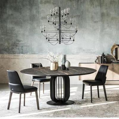 China Modern European Market 12MM Ceramic Sintered Stone Marble Top Dining Table Set with Metal Leg for Kitchen Villa Appartment Use for sale