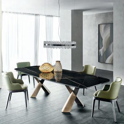 China Dining Room Furniture Dining Table Set Modern with Stone Marble Top and Stainless Steel Legs 8 Restaurant Dining Chairs for sale