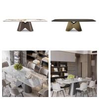 China Modern Ceramic Marble Top 120cm Rectangular Dining Table Brushed Brass Color Frame Home Dining Table Set Home Furniture Table for sale