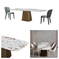 China Dining Table Luxurious Set Dining Room Decoration Big White Ceramic Table Luxury Marble Dining Table and Chair Set for sale