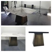 China Modern Ceramic Marble Top 150cm Square Dining Table Bronze Color Frame Home Dining Table Set Home Furniture Table for sale